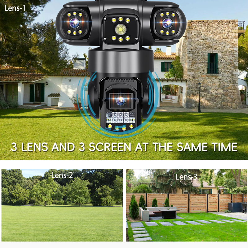 V380 Pro 3 Lens 3 Screens Cctv Camera 6MP Outdoor IP66 Waterproof ...