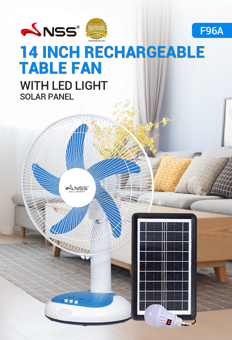 NSS 12" 14" Solar Electric Fan With Panel 5 Blades Rechargeable Solar ...
