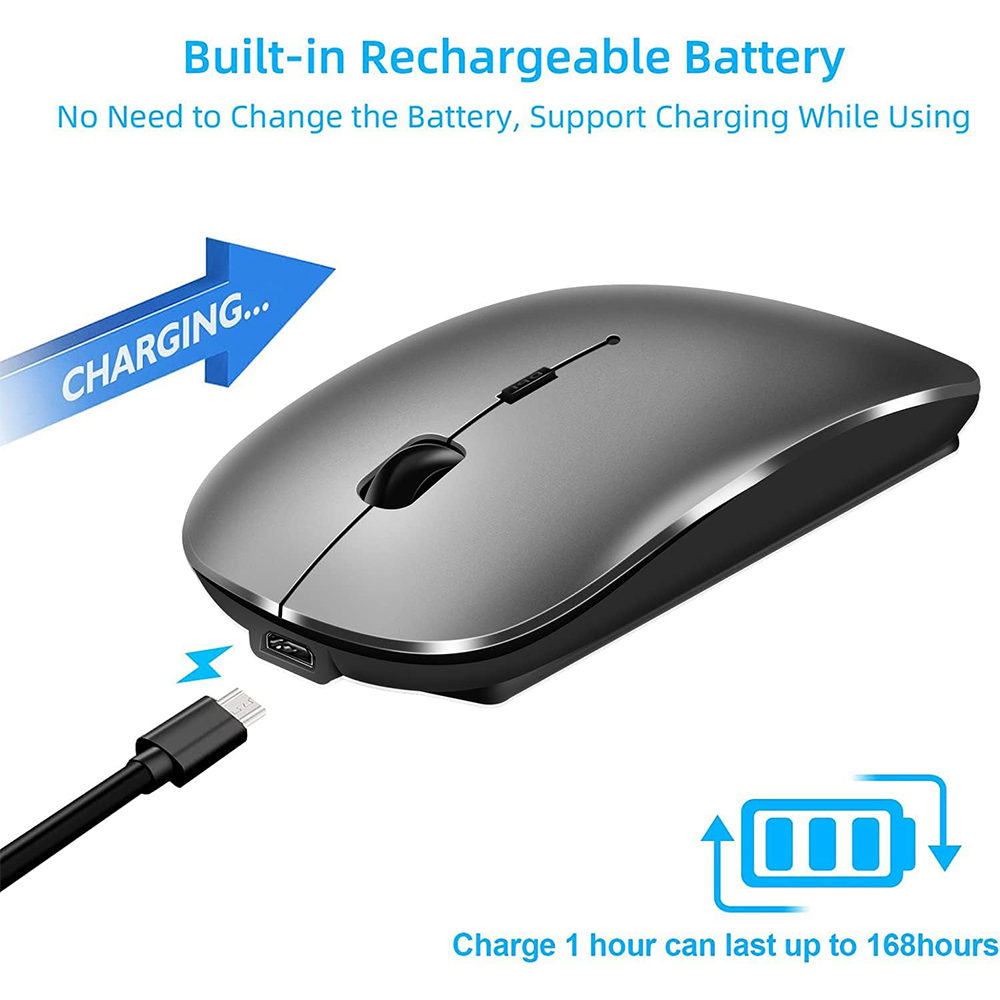 Wireless Mouse Bluetooth 2.4GHz 2 in 1 Auto Charging Noise Cancellation ...
