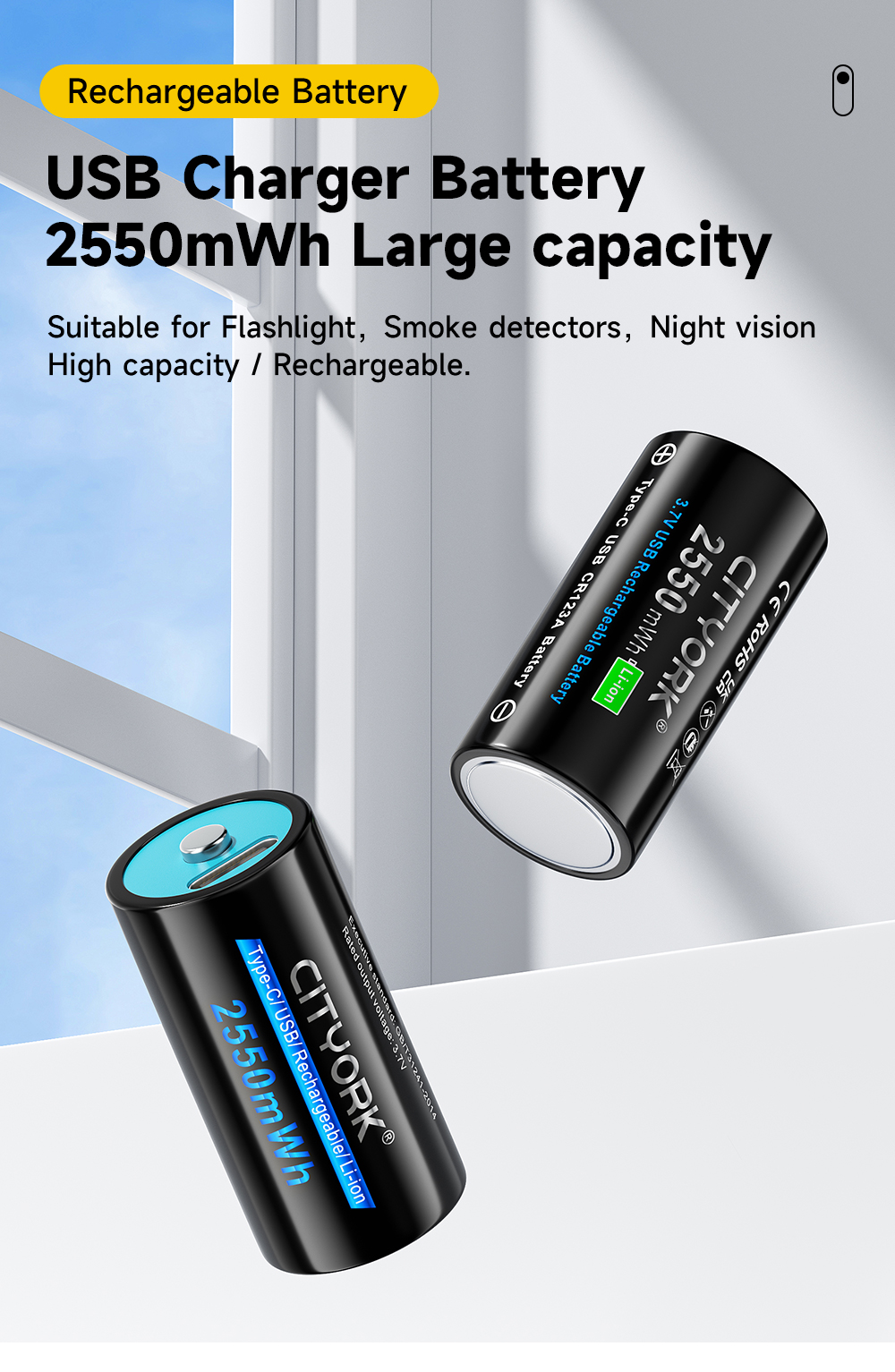 CITYORK CR123A 3.7V 16340 Rechargeable Battery 16350 Lithium Battery ...