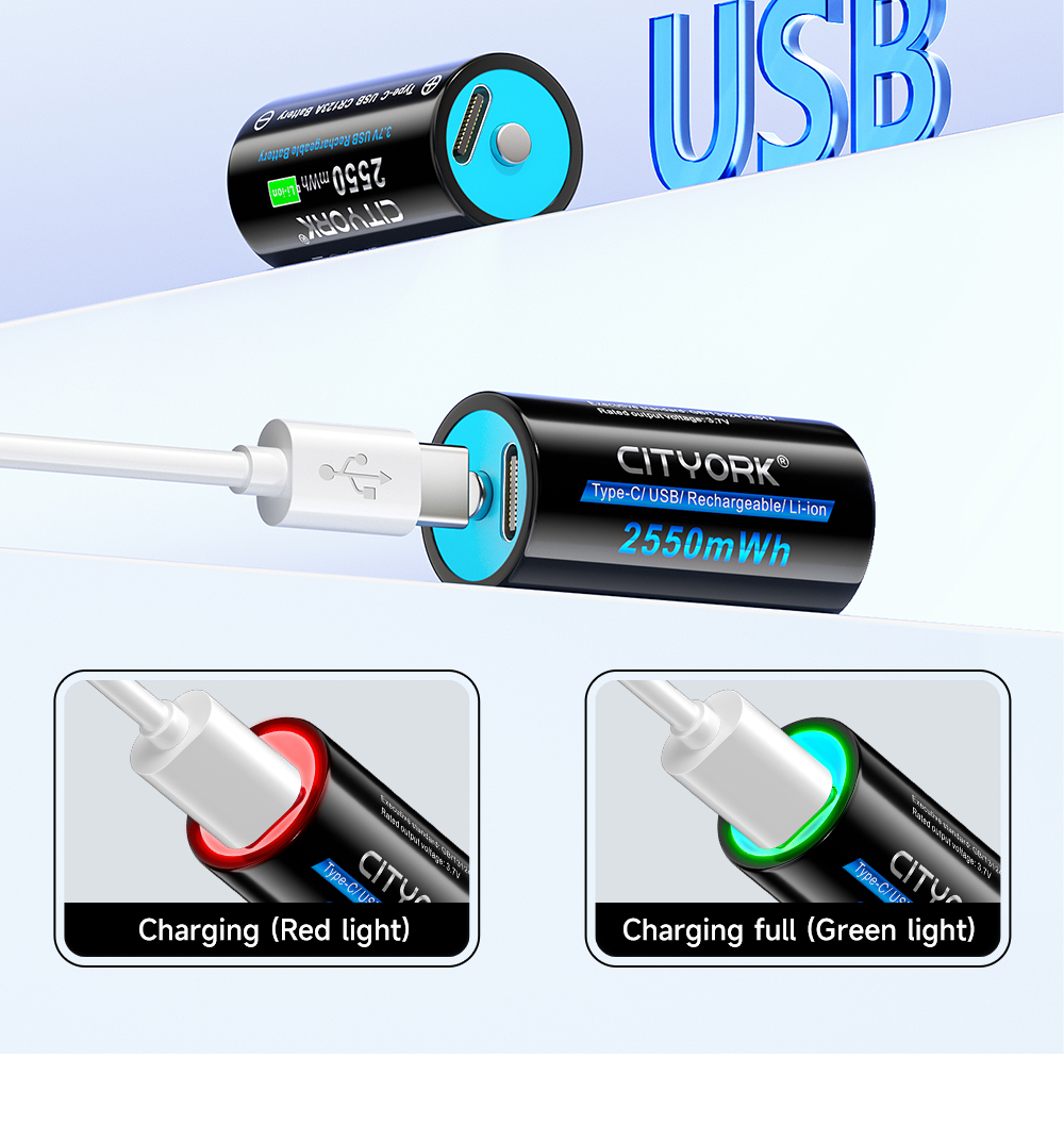 CITYORK CR123A 3.7V 16340 Rechargeable Battery 16350 Lithium Battery ...