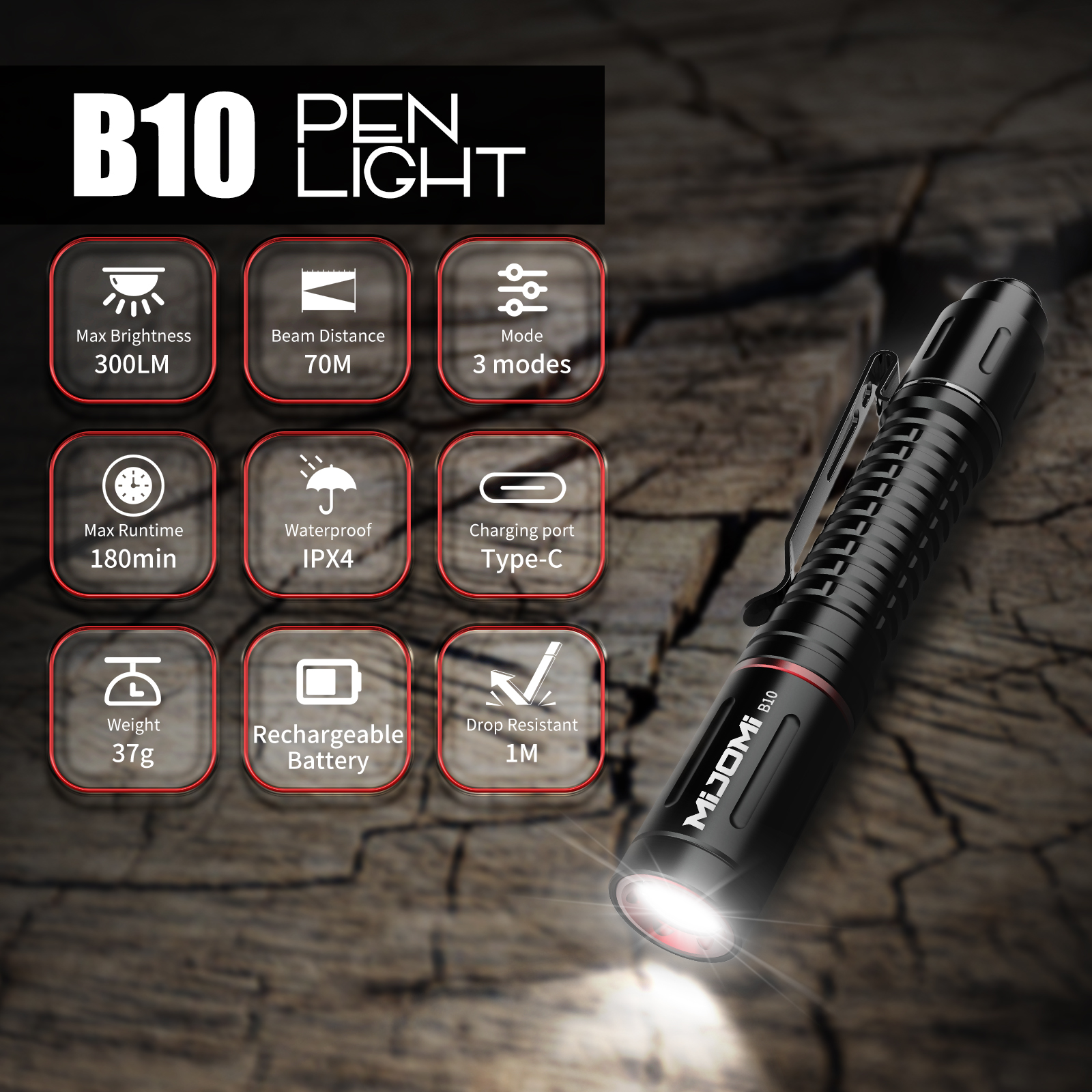 Mijomi B10 Mini Flashlight With Clip 330 Lumen Pocket EDC Torch Light ...