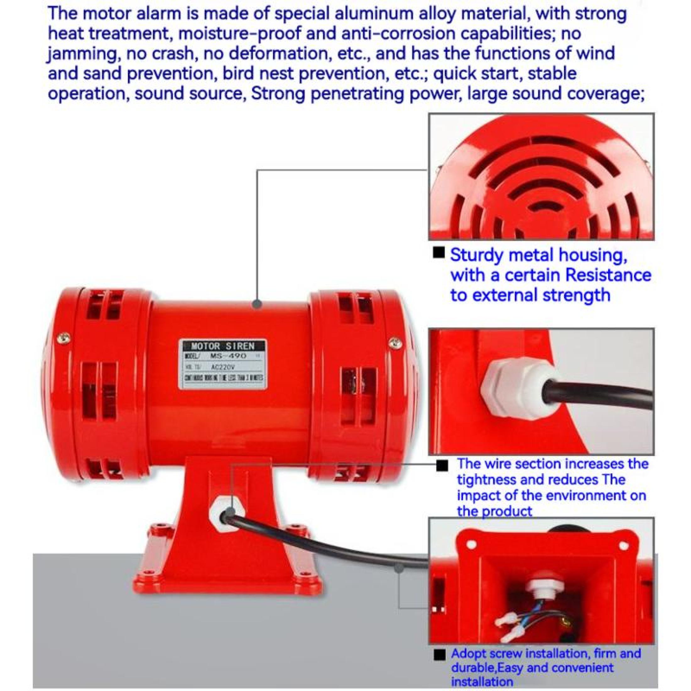 220V Industry Security Electric Motor Driven Siren MS-190/490/590 ...