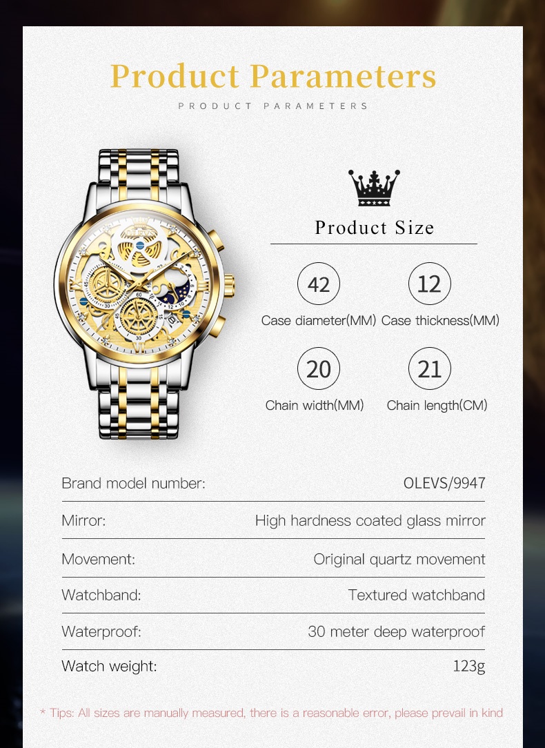 OLEVS Watch For Men Original Waterproof With Box Stainless Steel 9947 ...