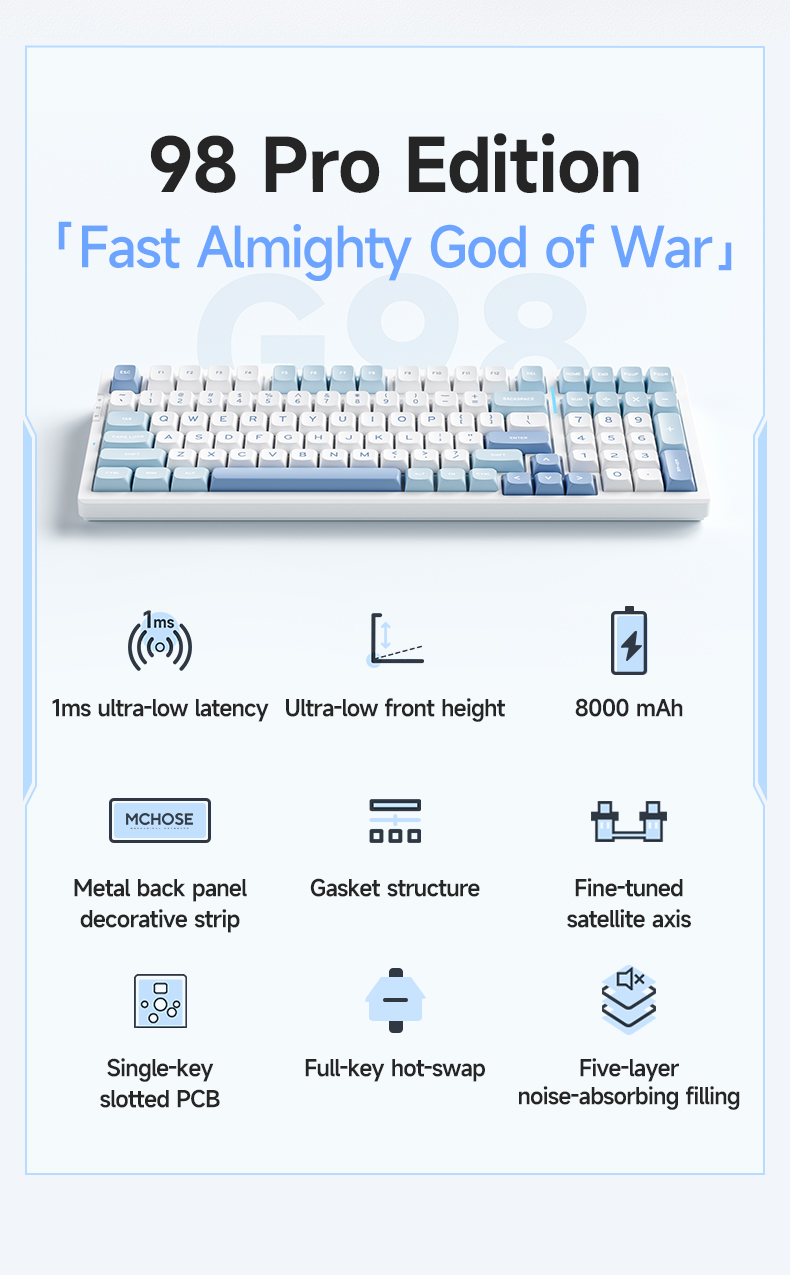 Mechanical Keyboard Mchose G98Pro Three Mode Wireless Keyboard Hot Swappable RGB Mechanical ...