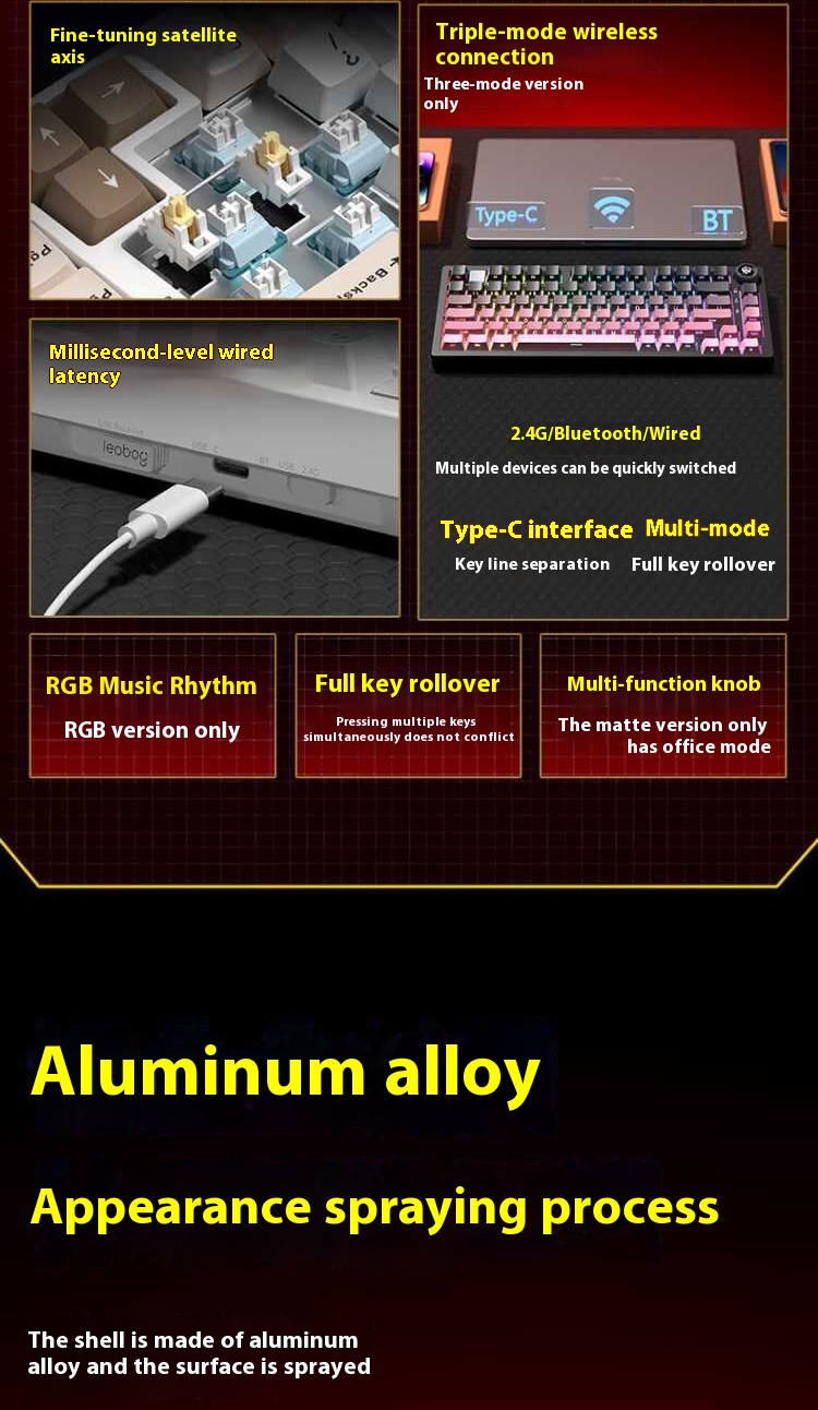 LEOBOG Hi75C Aluminum Wireless Mechanical Keyboard 75% Hot swappable ...