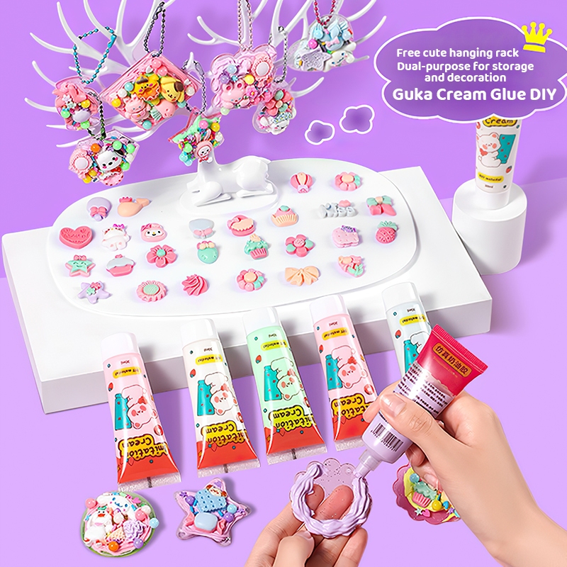 Girls Toys Guka Keychain Making Set Cream Gel DIY Set Handmade Sticker ...