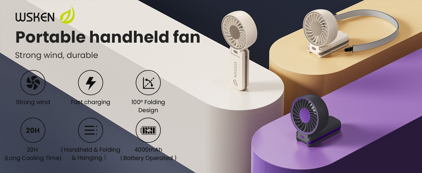 WSKEN Handheld Fan 5-Speed Strong Wind USB Mini Fan Rechargable Outdoor ...