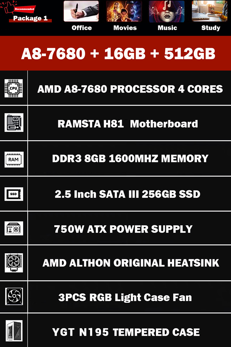 AMD A8 Desktop Computer Set 4 Cores 16GB RAM/512GB SSD With Radeon HD ...