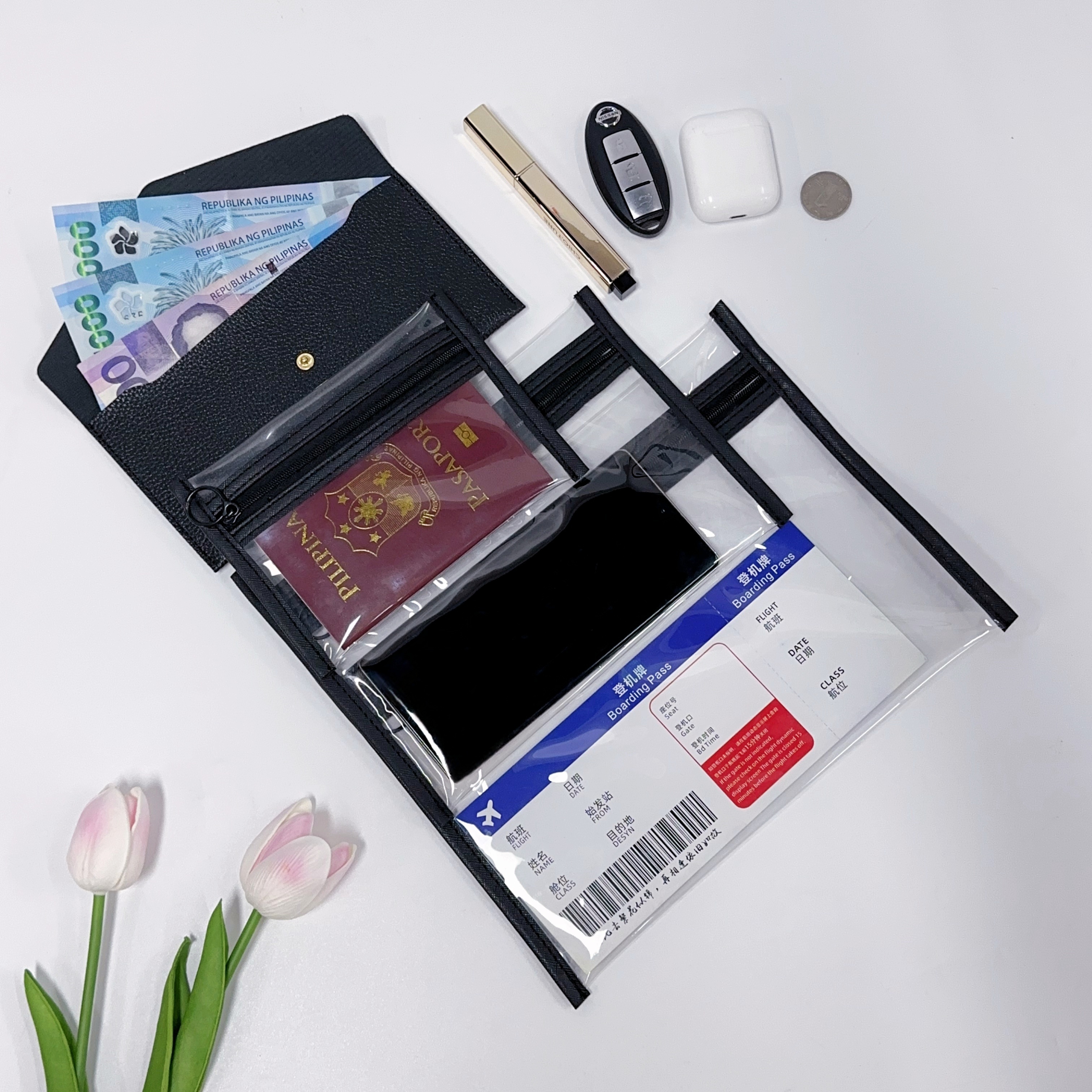 THREAD PROJECTS VK Flat Pouch_Black Leather Transparent PVC Passport ...