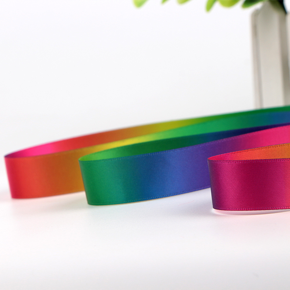 9/13/16/19/22/25mm 5 Yards Polyester Grosgrain Ribbon Rainbow Double ...