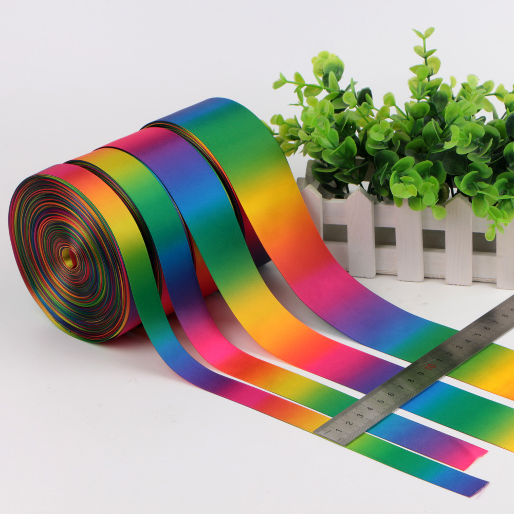 9/13/16/19/22/25mm 5 Yards Polyester Grosgrain Ribbon Rainbow Double ...