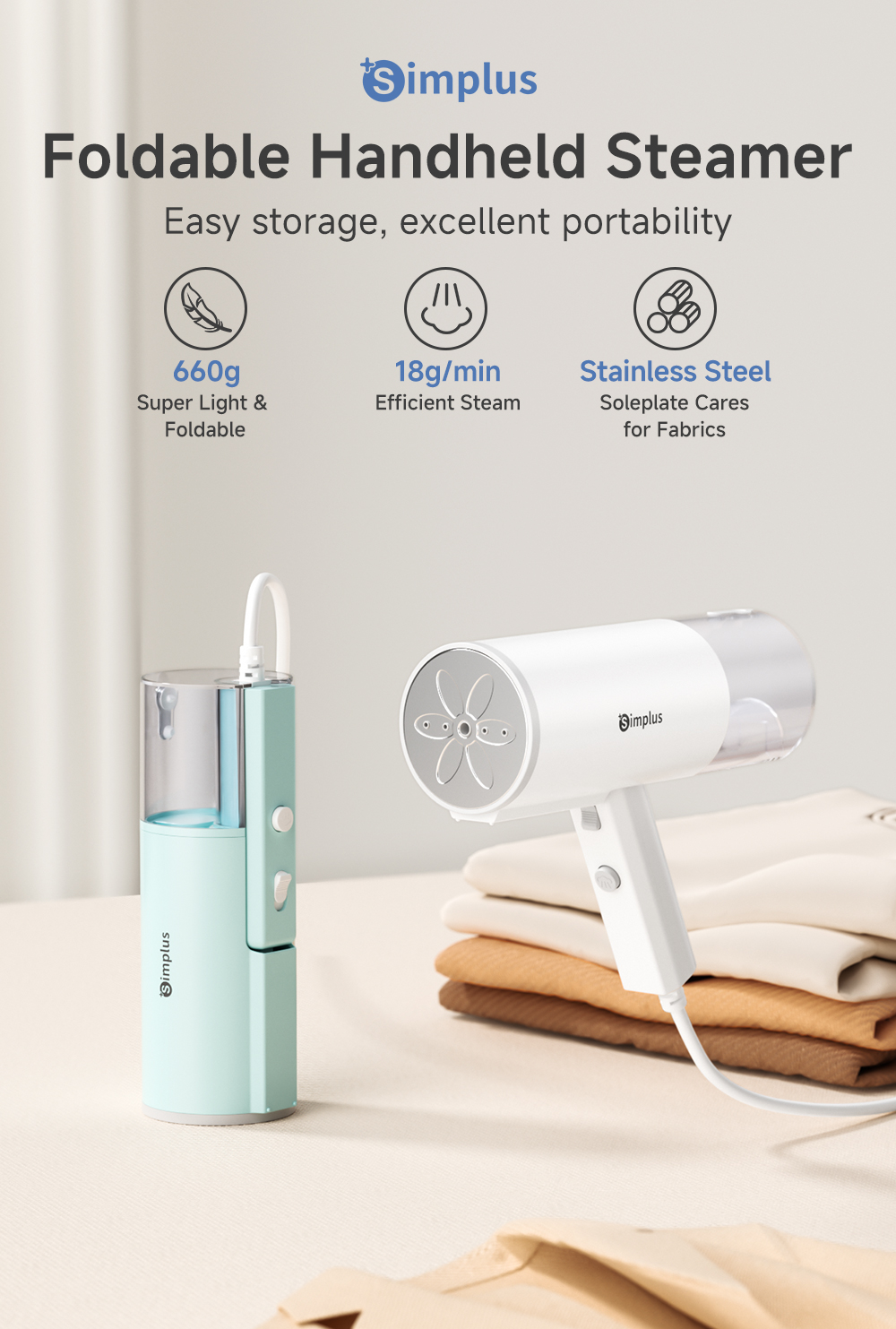 Simplus Steam Iron for Clothes Handheld Garment Steamer Foldable ...