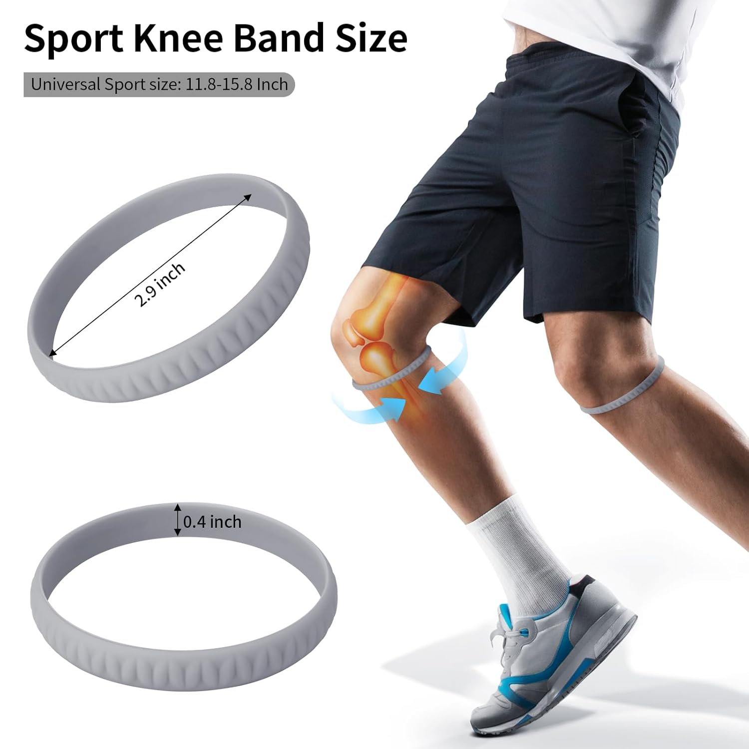 2 Pcs Silicone Patella Tendon Support Strap Patellar Tendon Knee Band ...