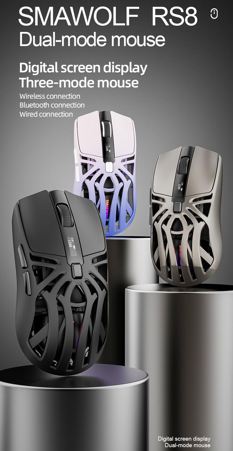 Smailwolf RS8 Wireless Mouse RGB DPI10000 Lightweight Three Mode Game Mouse With Screen | Shopee ...