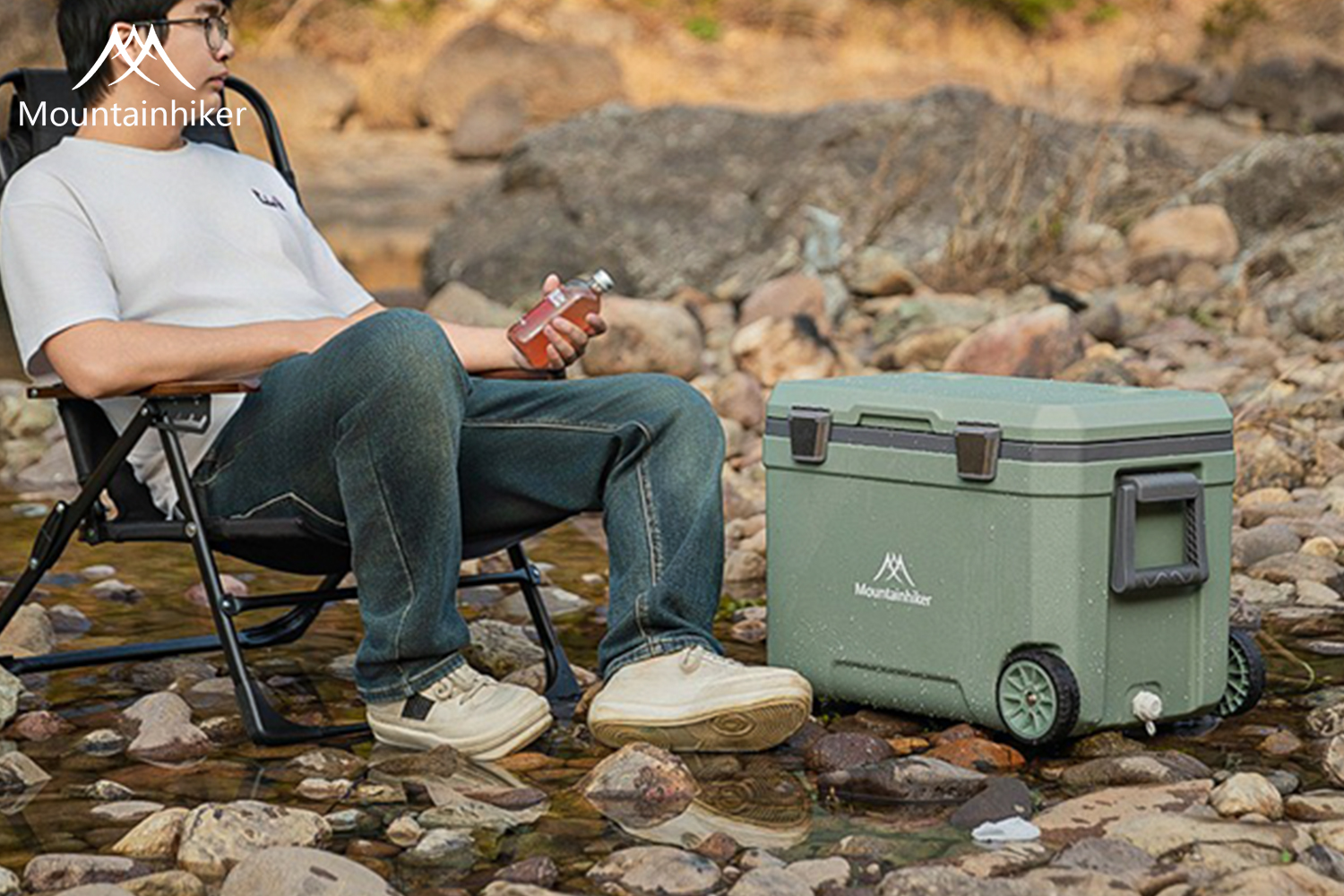 45L Camping Cooler Box with Wheel Trolley Large Ice Box Outdoor Fishing ...
