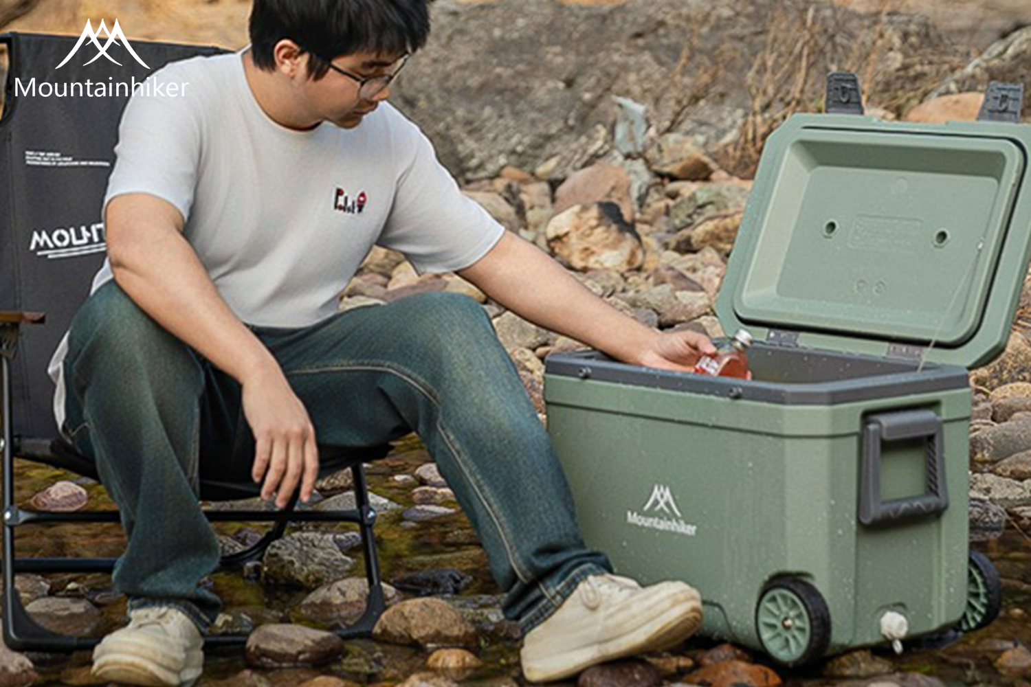 45L Camping Cooler Box with Wheel Trolley Large Ice Box Outdoor Fishing ...