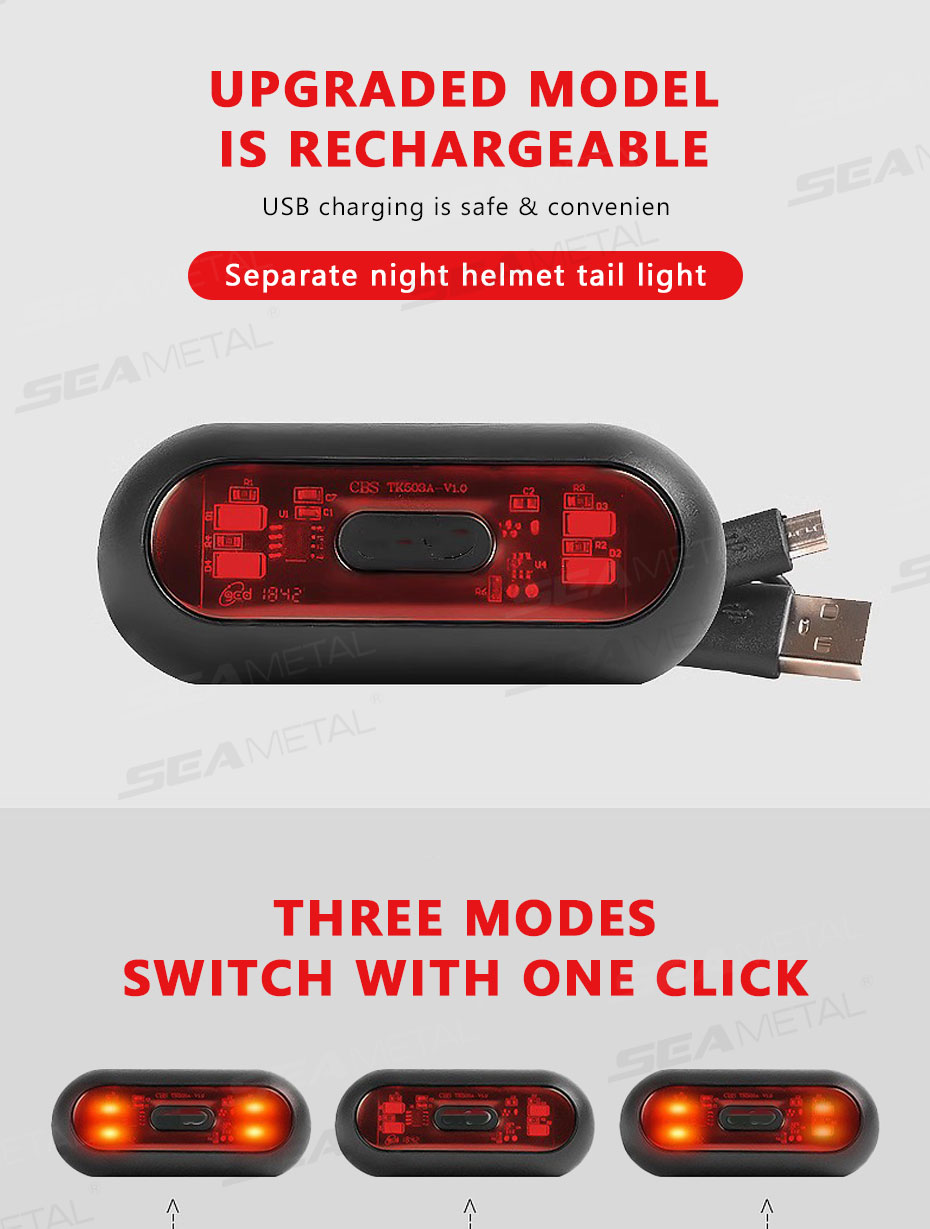 SEAMETAL Motorcycle Helmet LED Warning Light USB Charge Safety Tail ...