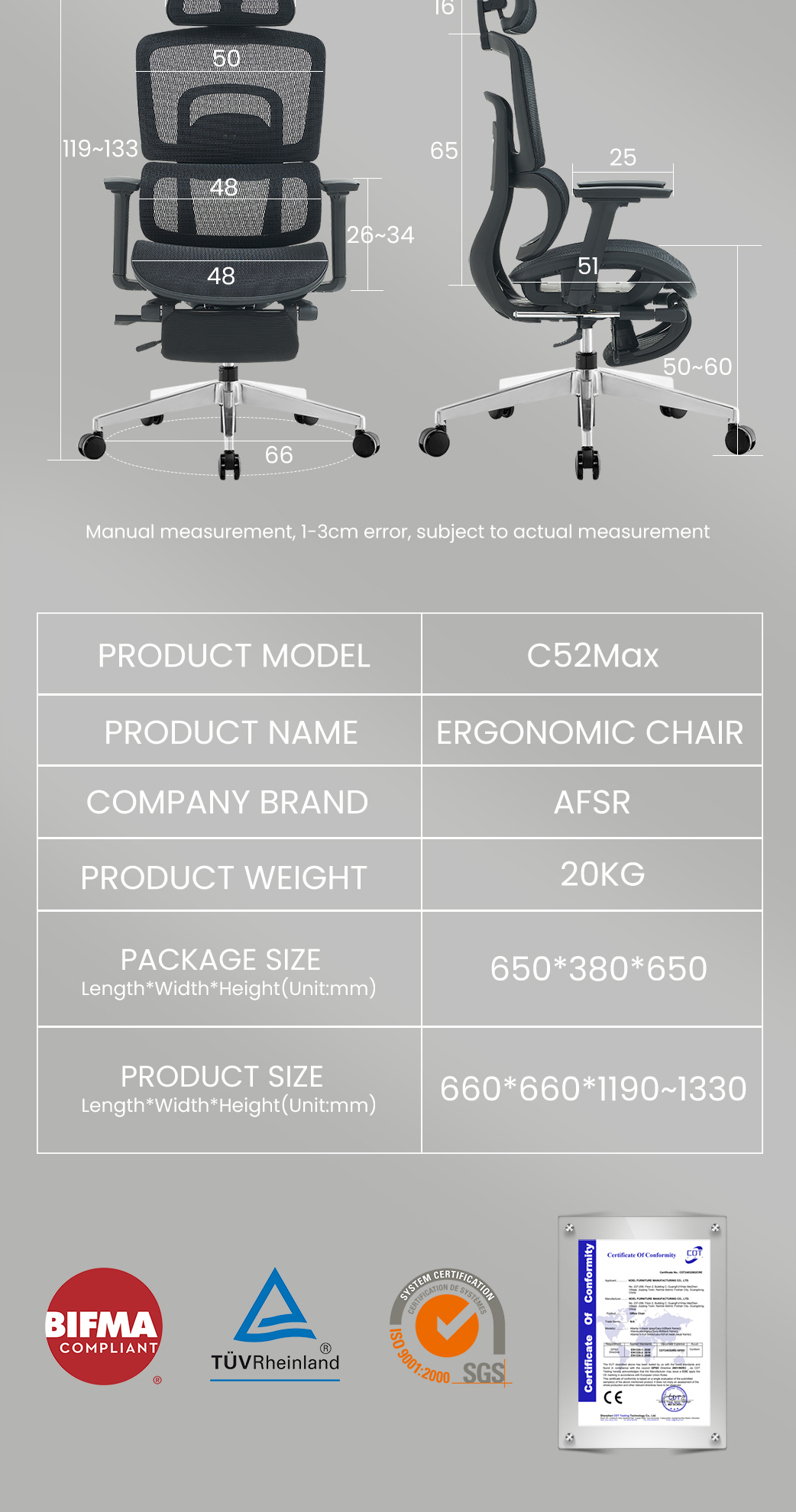 AFSR C52Max Ergonomic Gaming Chair With Footrest Heavy Duty Chair ...