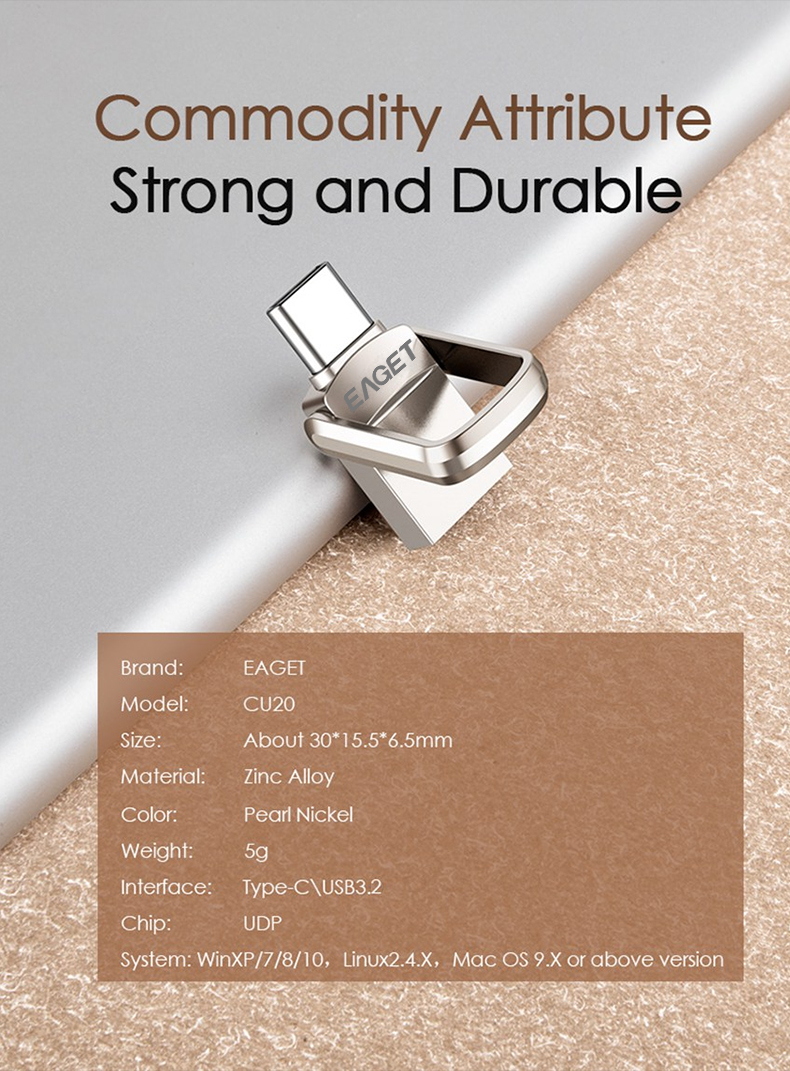 EAGET USB Flash Drive Original Type-C to USB 3.2 Dual Interface OTG USB ...