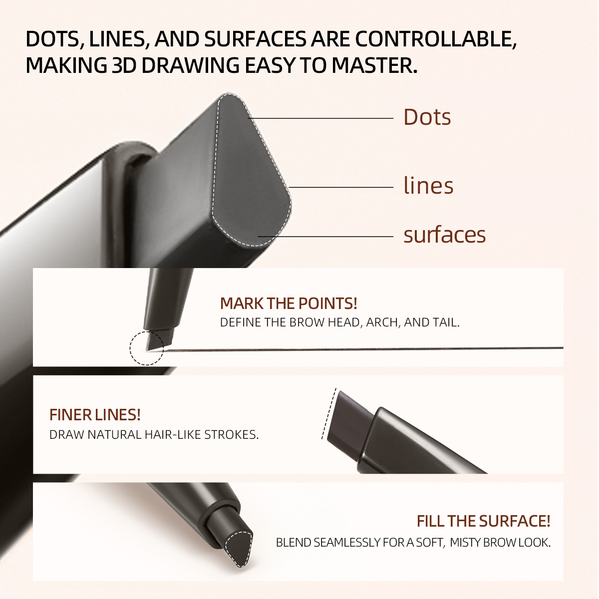 JMCY Ultra-Fine Tip Waterproof Smudge-Proof Eyebrow Pencil Long-Lasting ...