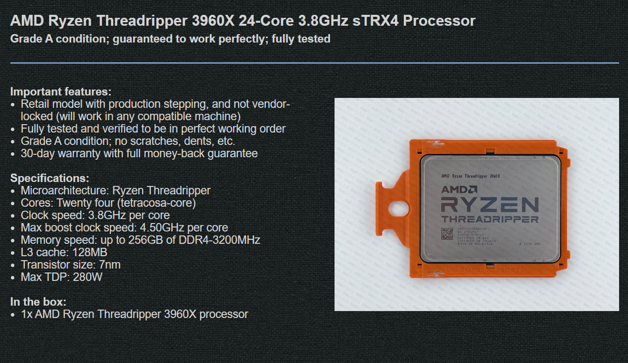 AMD Ryzen Threadripper 3960X 24 Core 3.8GHz Up to 4.5GHz sTRX4 ...