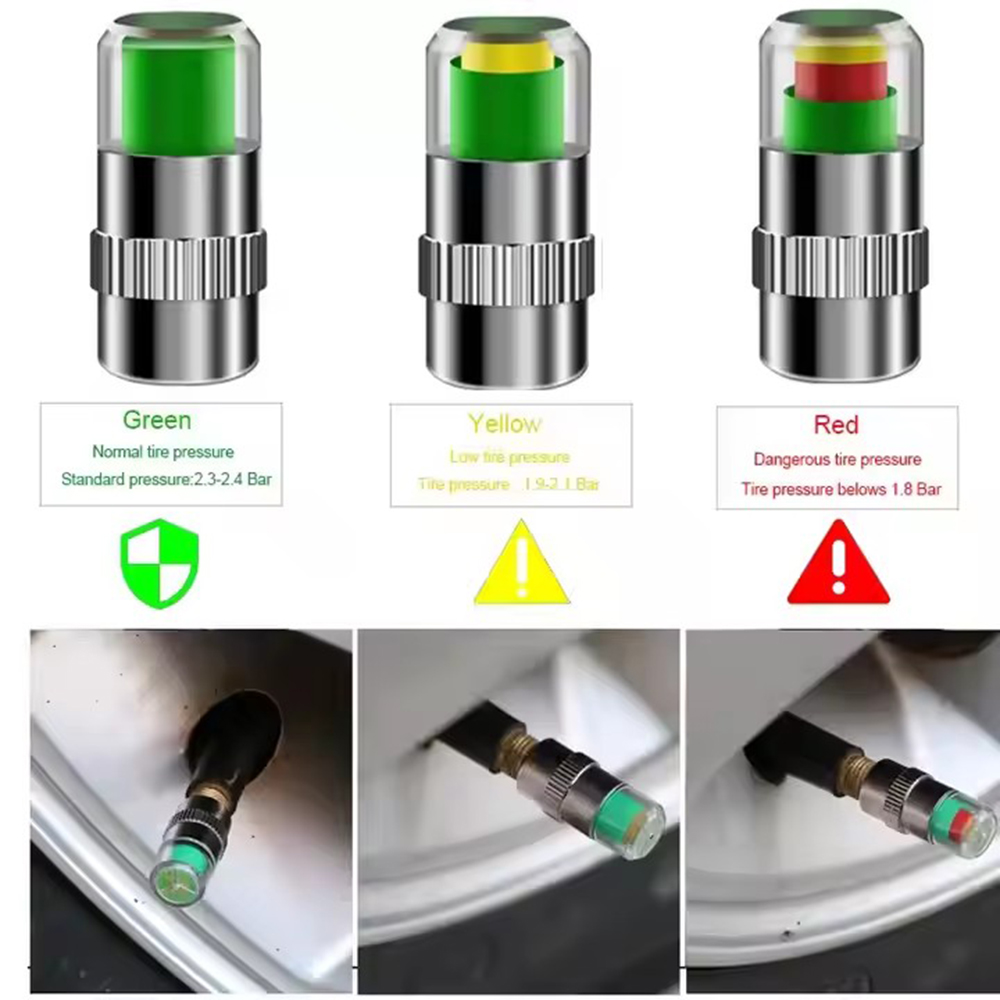 4Pcs/1pcs Cars Tire Air Pressure Monitor 3 Color Alert Indicator Tire ...