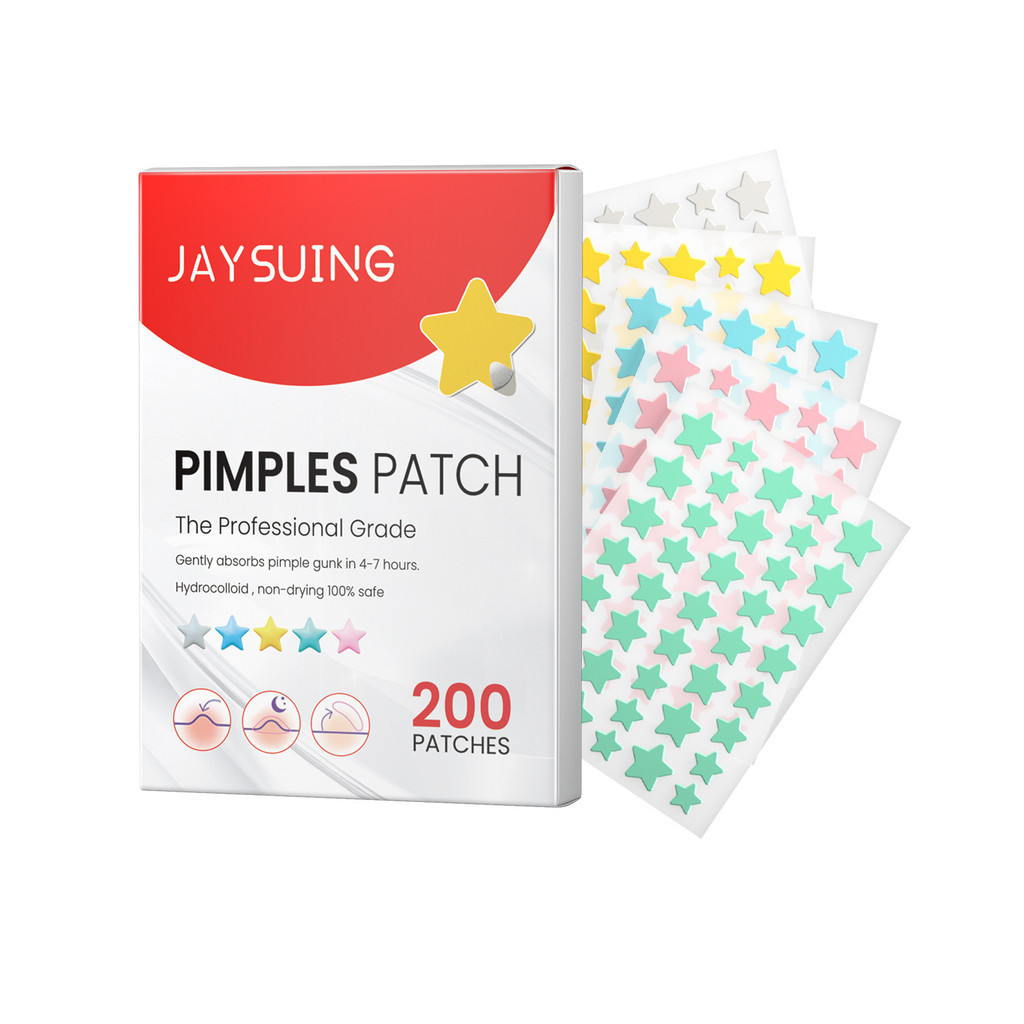 200-Piece Star-Shaped Acne Patches – 5 Color & Multi-Size Hydrocolloid ...