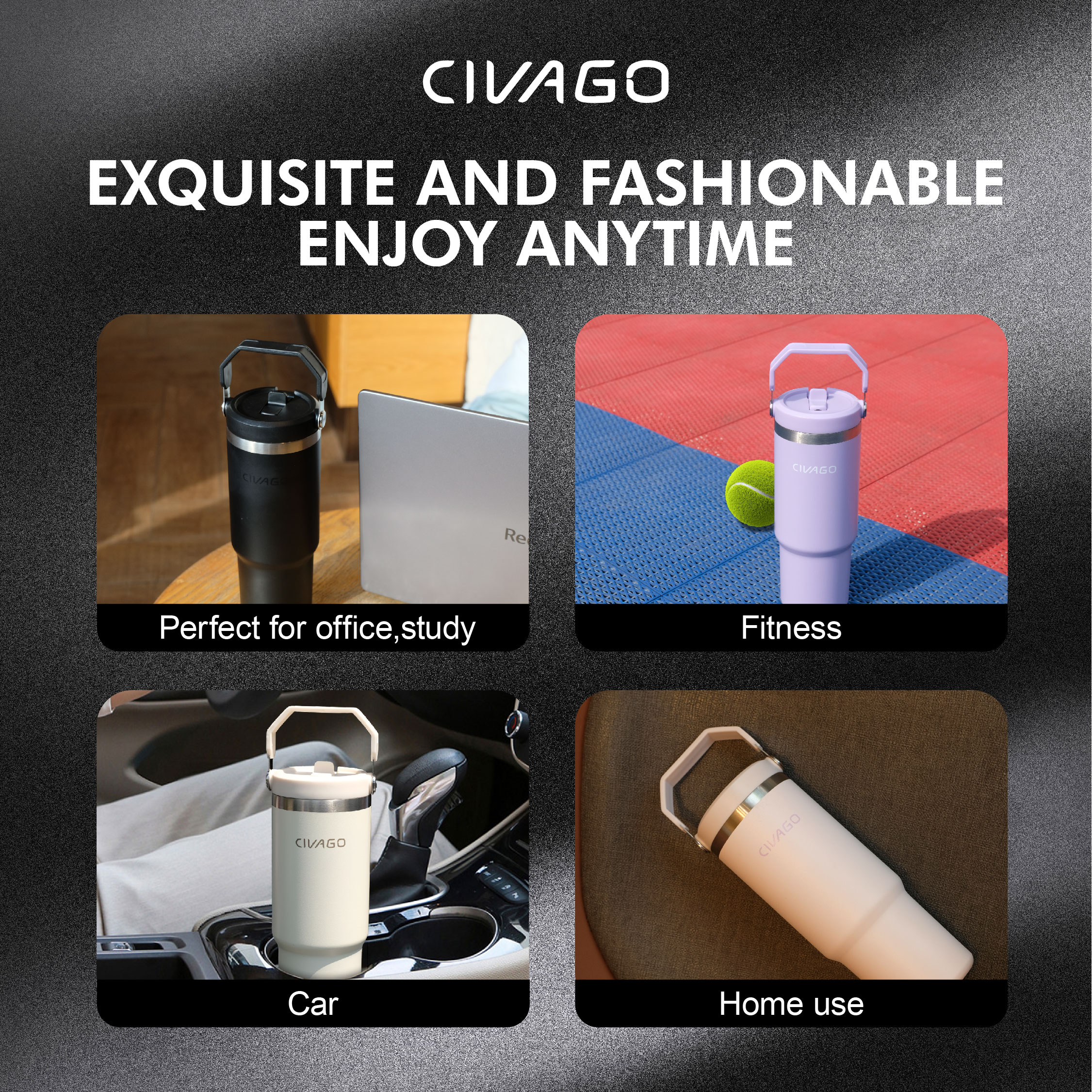 CIVAGO（20oz/30oz）Foldable Straw Insulated Tumbler Large Capacity ...