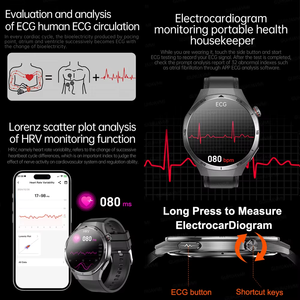 New Smart Watch Men Micro Physical Examination Blood Lipid Uric Acid Monitor Heart Rate ECG NFC ...