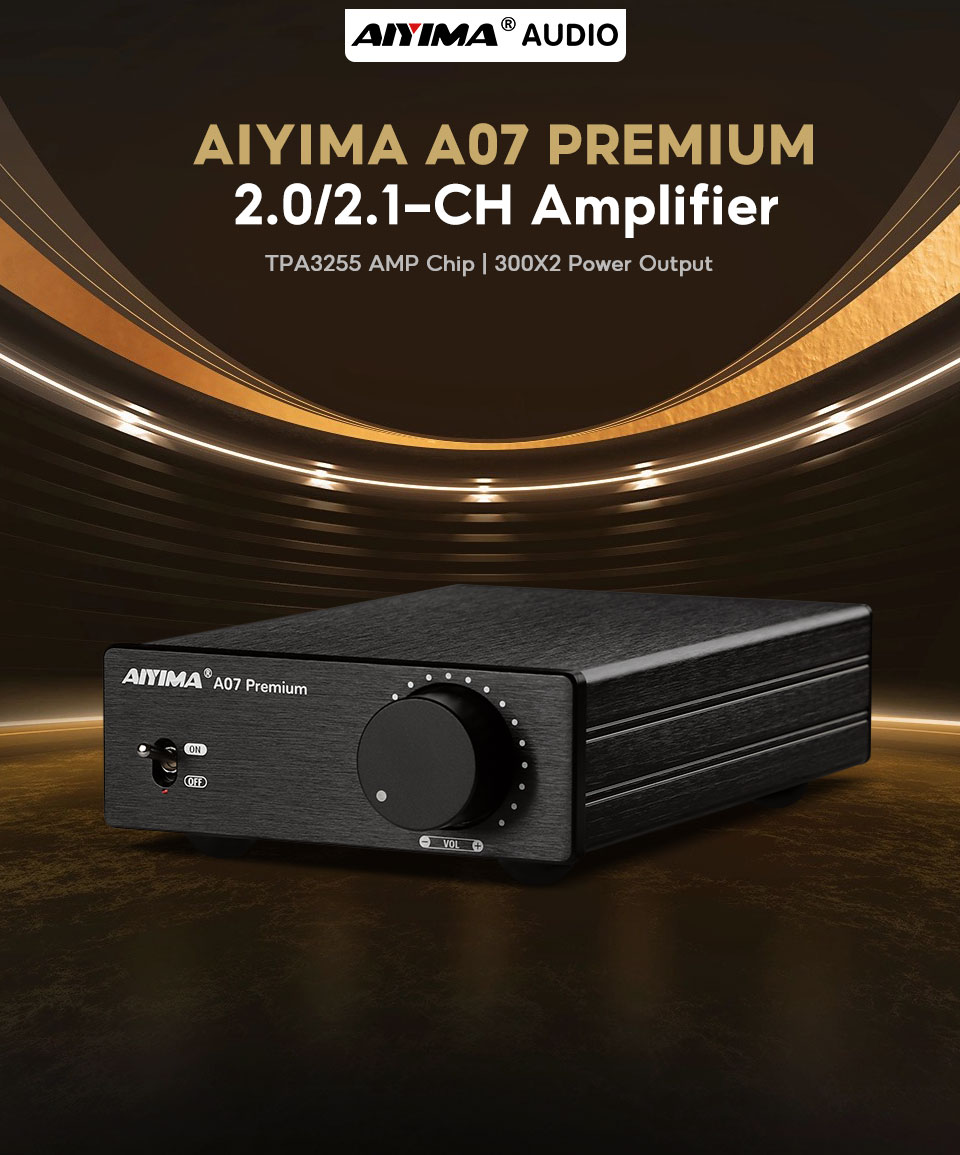 AIYIMA A07 Premium TPA3255 Power Amplifier 300Wx2 Class D Stereo 2.0 Digital Audio Amp HiFi ...