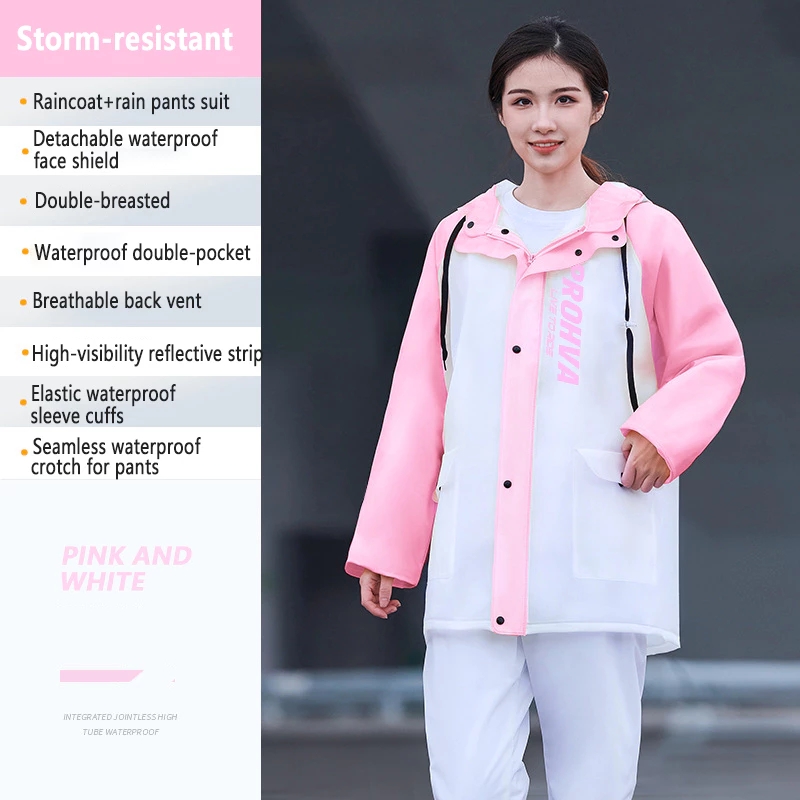 【24h Ship】Raincoat Set Fashion Outdoor Riding Rainsuit Set for Men ...