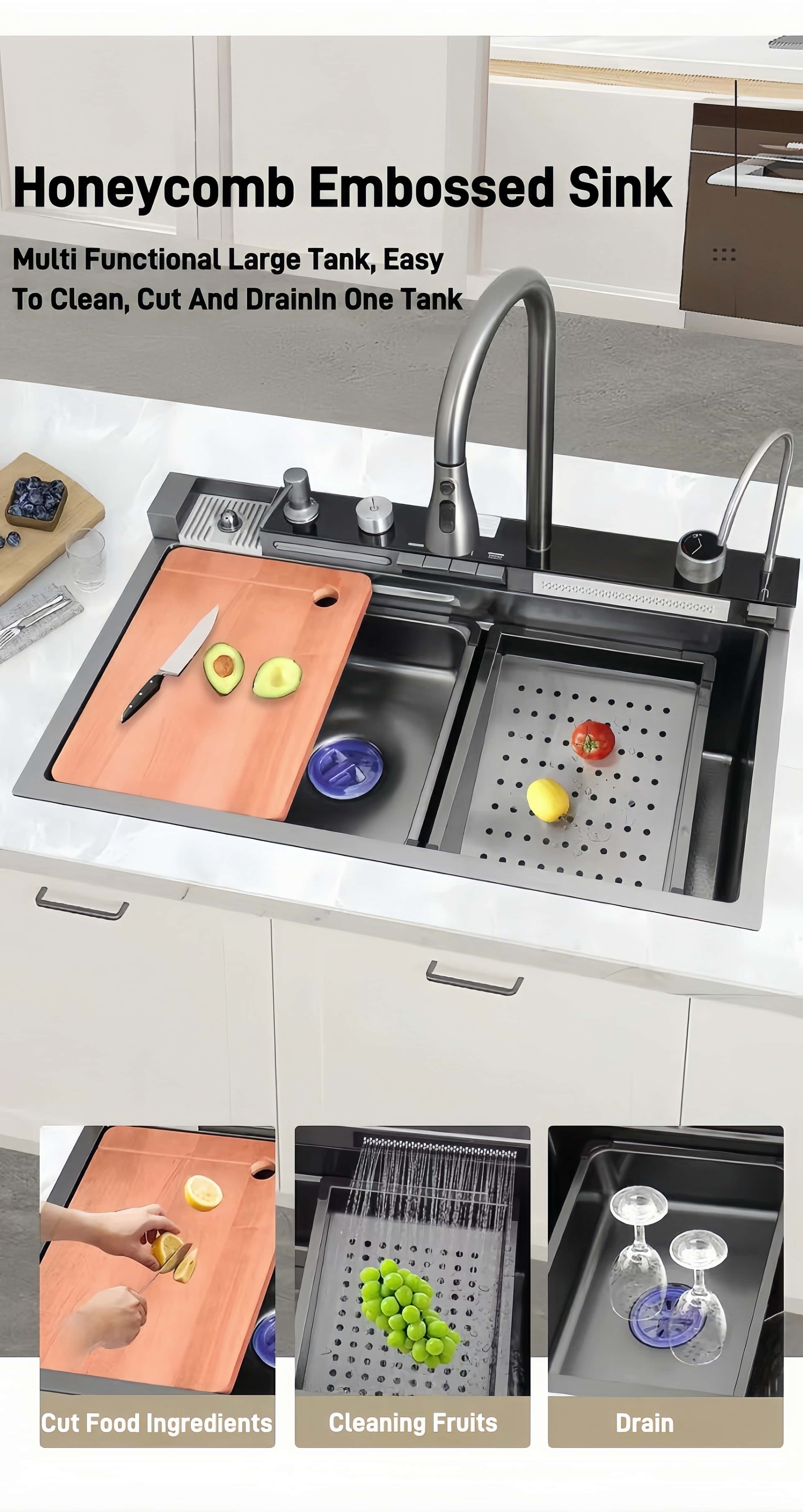 Modern Smart Kitchen Sink Faucet Lababo Stainlessl Steel Piano Sink Set ...