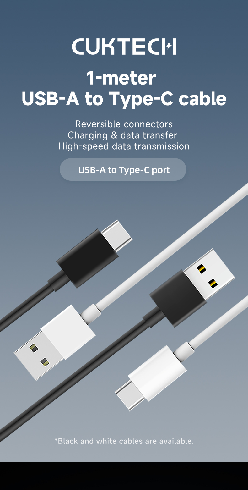 CUKTECH 1m USB-A to Type-C 3A Date Cable PD 60W Max Fast Charging for ...