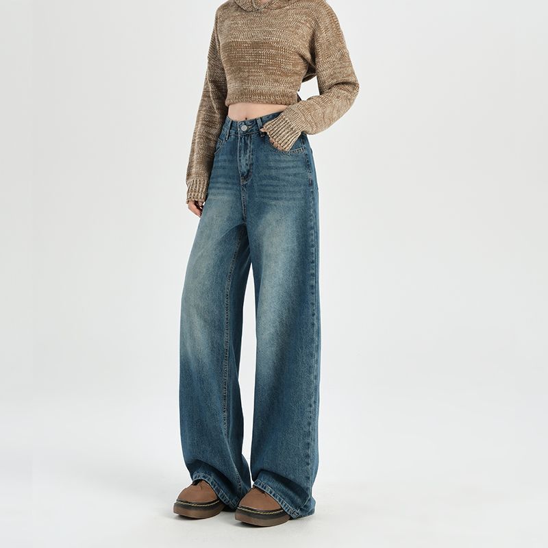 【Ready Stock】Plus Size S-6XL Summer Women's Thin High Waist Wide Leg Jeans Vintage Straight ...