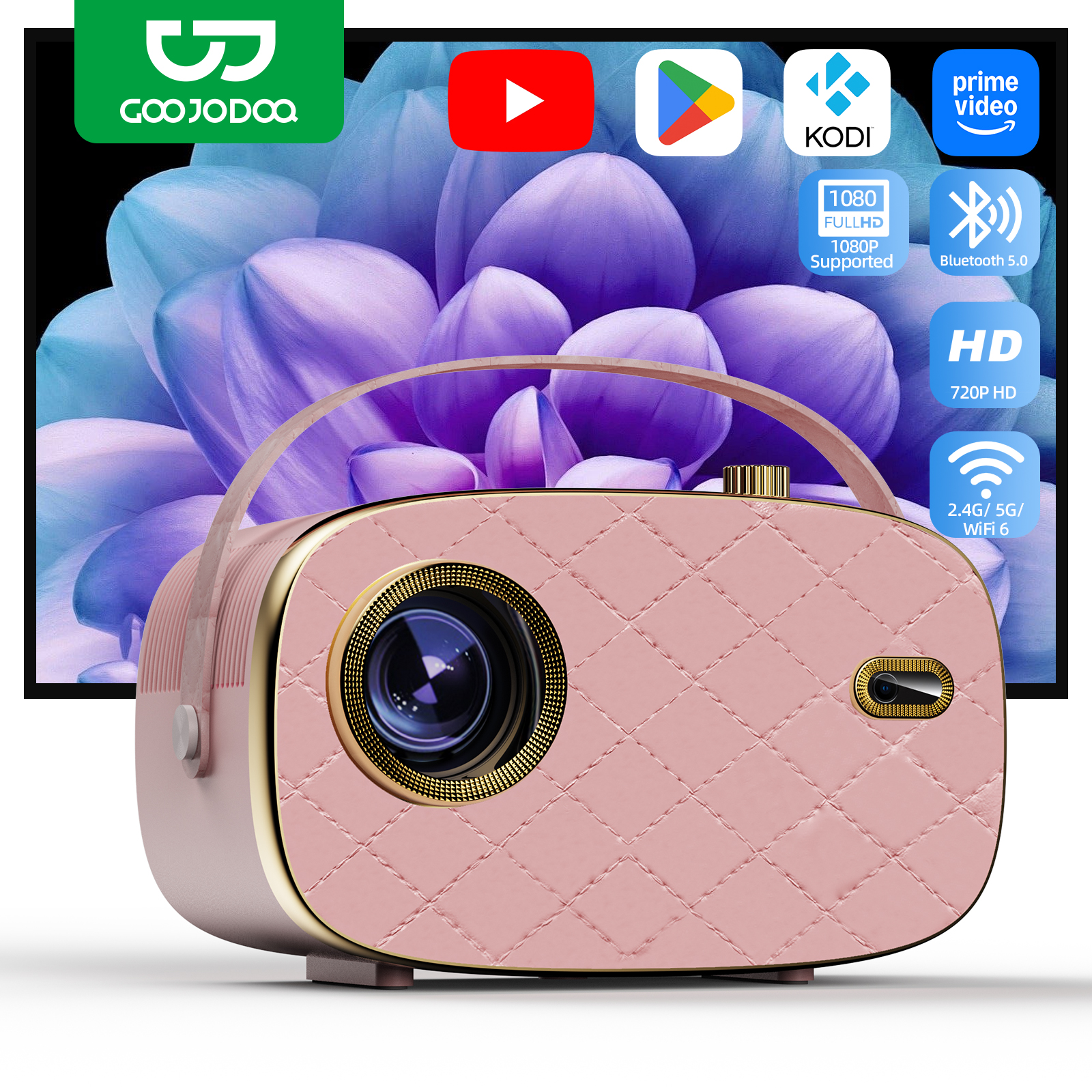 GOOJODOQ Projector for Phone With Bluetooth Mini Portable 4K 720P ...