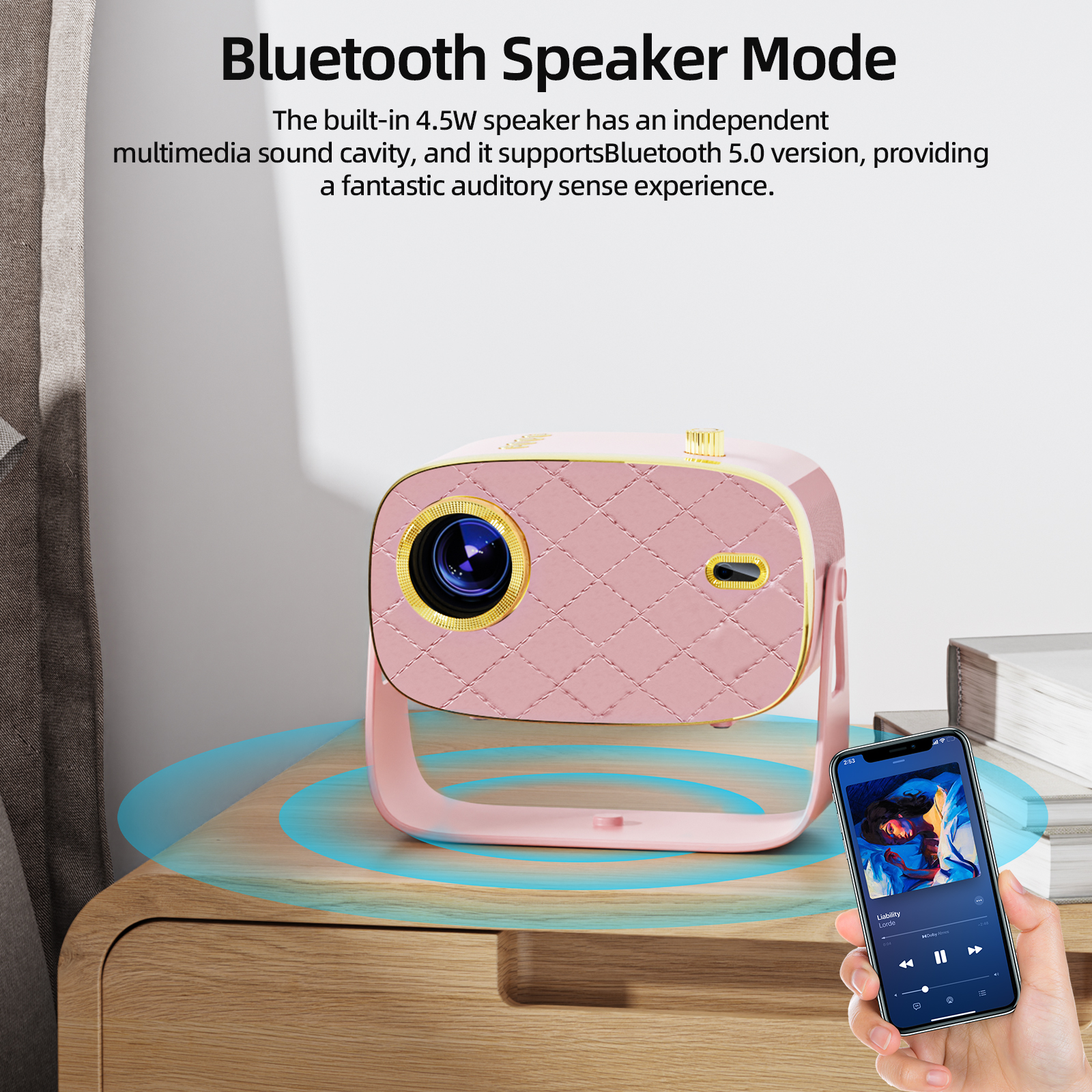 GOOJODOQ Projector for Phone With Bluetooth Mini Portable 4K 720P ...