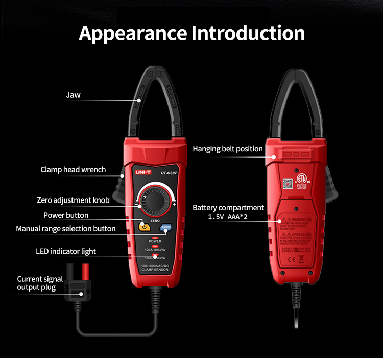 UNI-T UT-CS07 AC DC 100A 1000A Clamp Sensor Suitable For The Multimeter ...