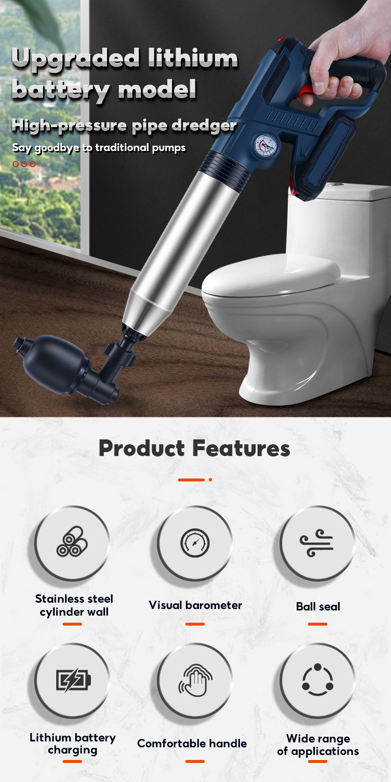 Toilet Plunger Toilet Pump Clog Remover Unclogger 10pa High Pressure ...