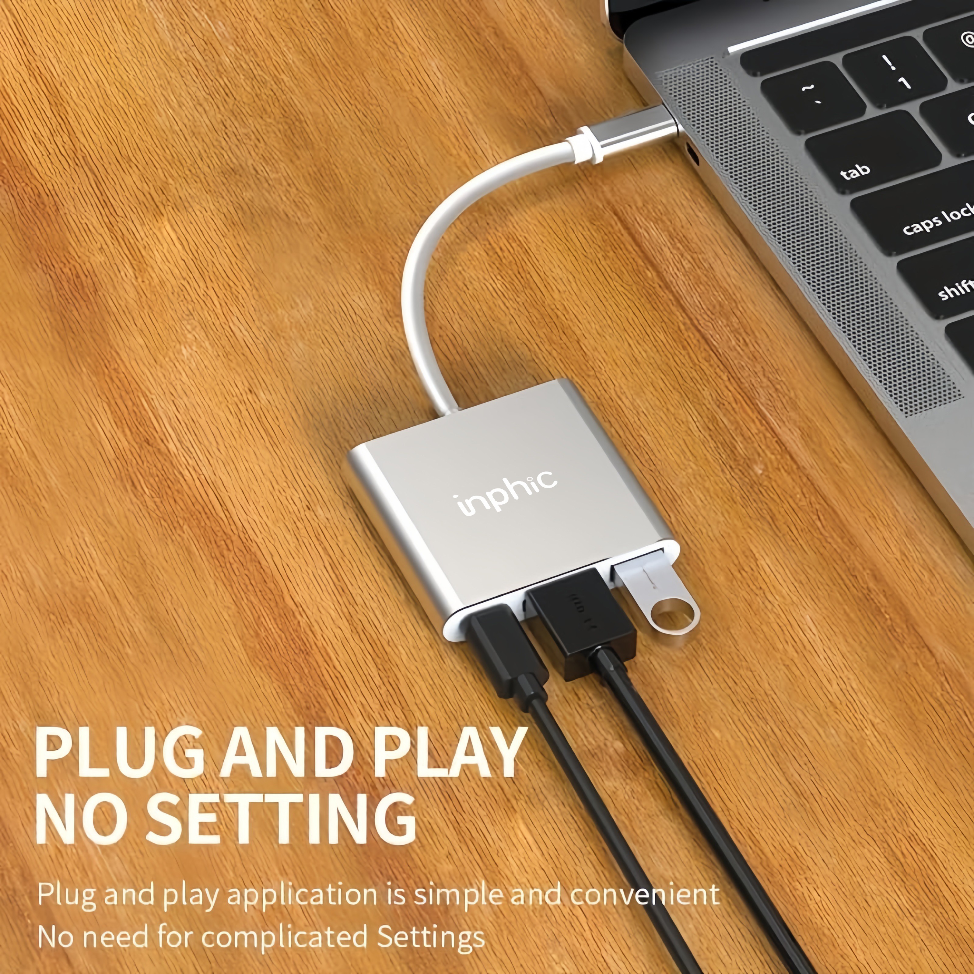 INPHIC 3 in 1 USB-C Multiport Adapter USB-C to HDMI 4K@30Hz PD Charging ...