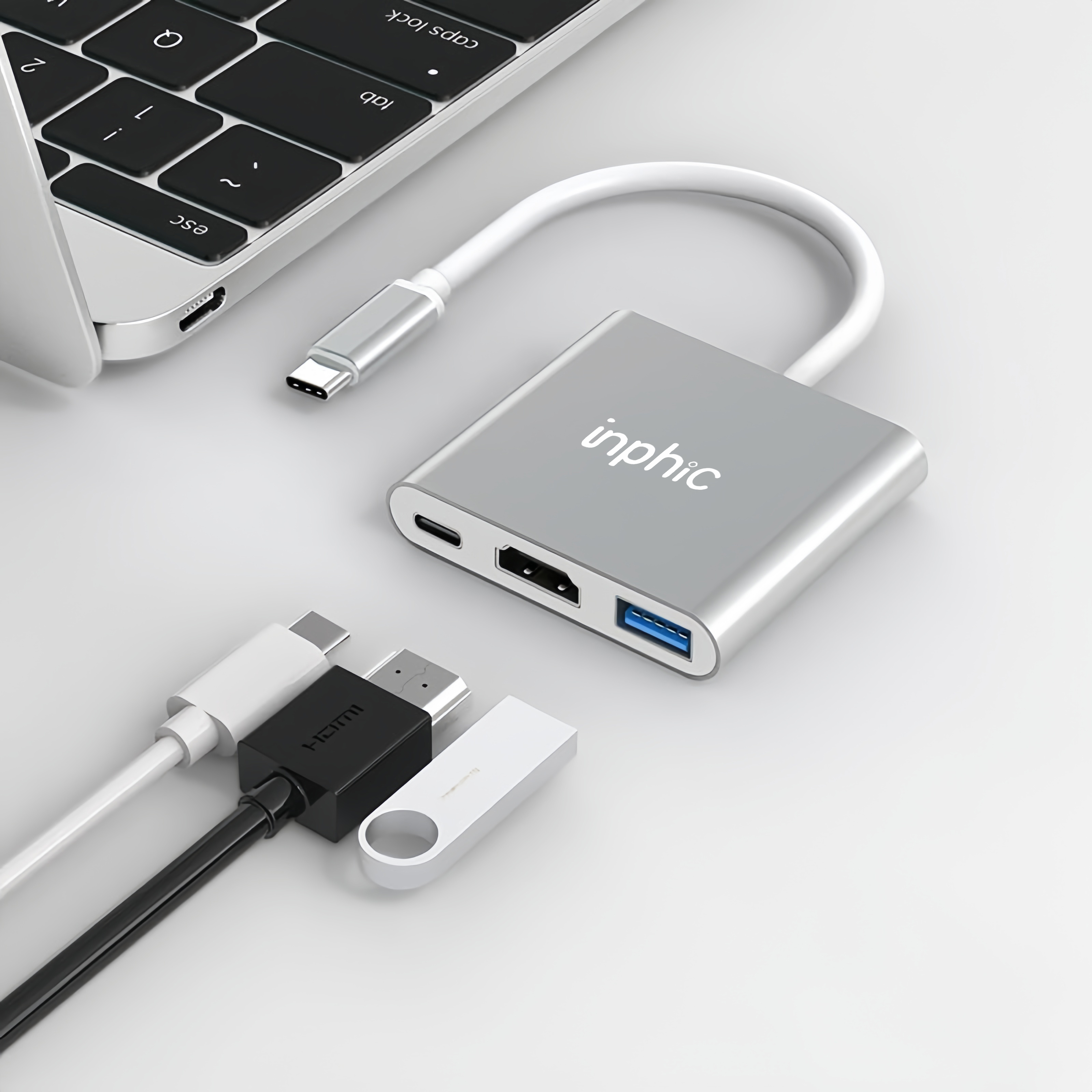 INPHIC 3 in 1 USB-C Multiport Adapter USB-C to HDMI 4K@30Hz PD Charging ...