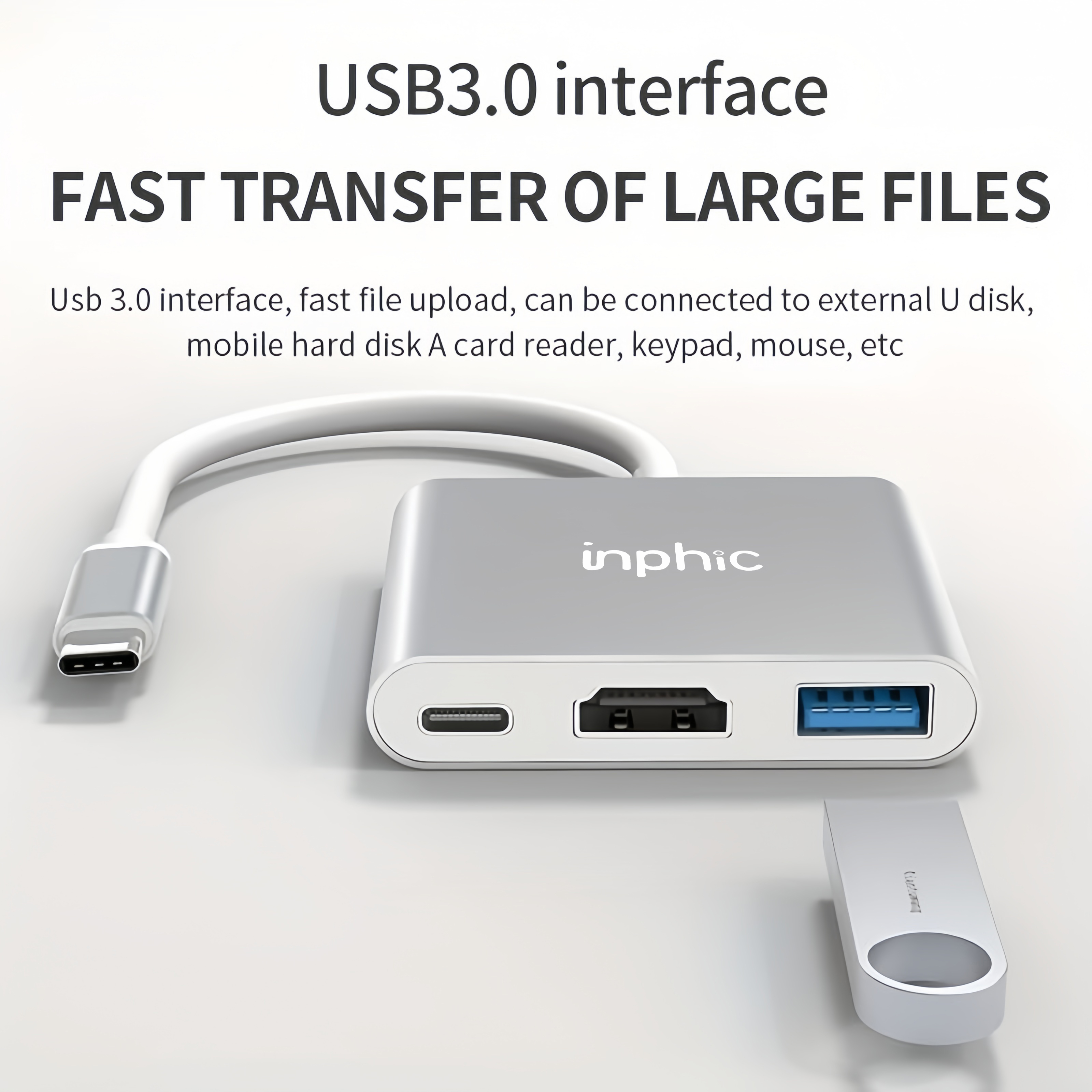 INPHIC 3 in 1 USB-C Multiport Adapter USB-C to HDMI 4K@30Hz PD Charging ...