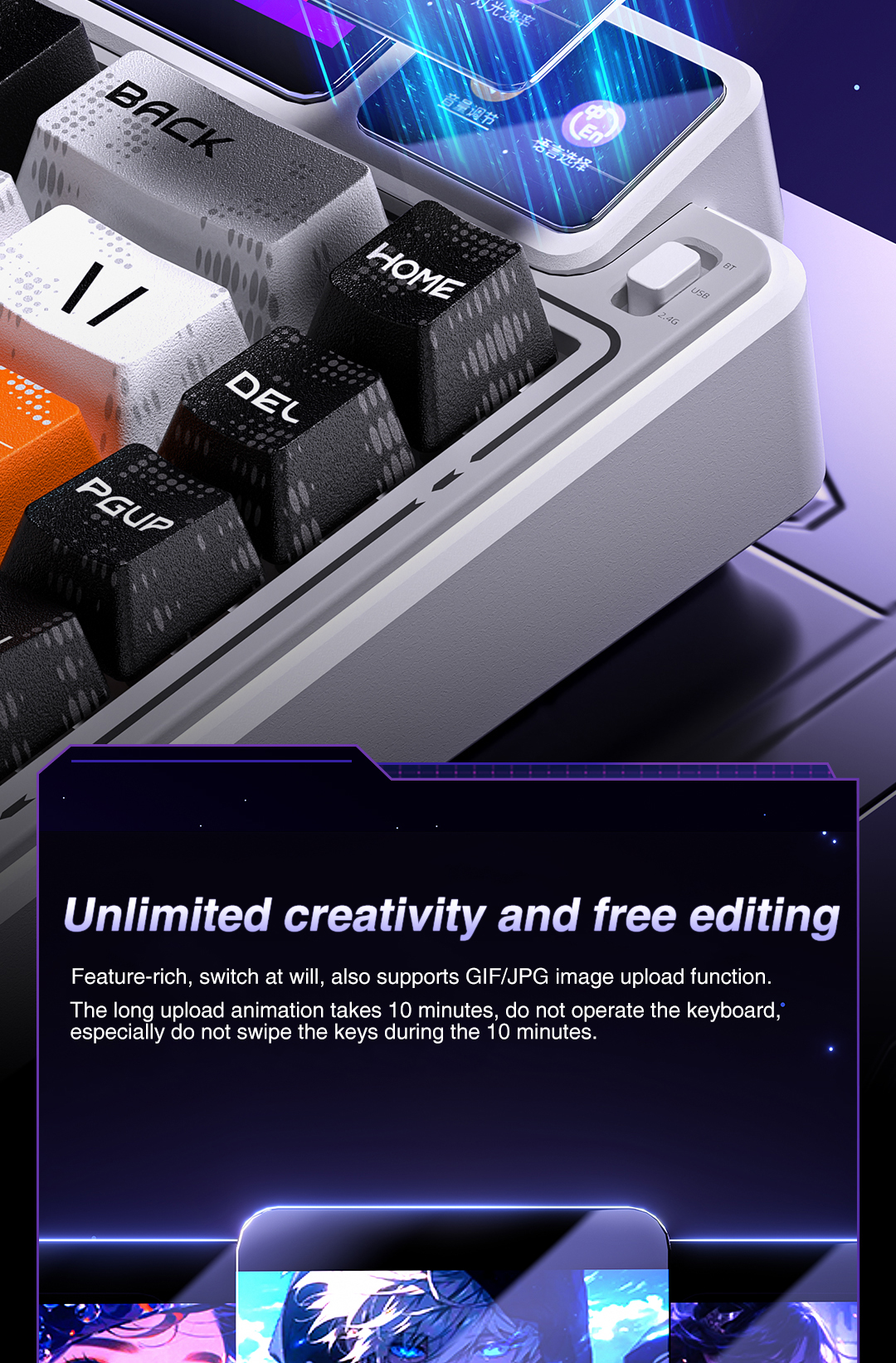 AULA LEOBOG AMG65 Tri-Mode Mechanical Keyboard 67 Keys Dual Screen ...