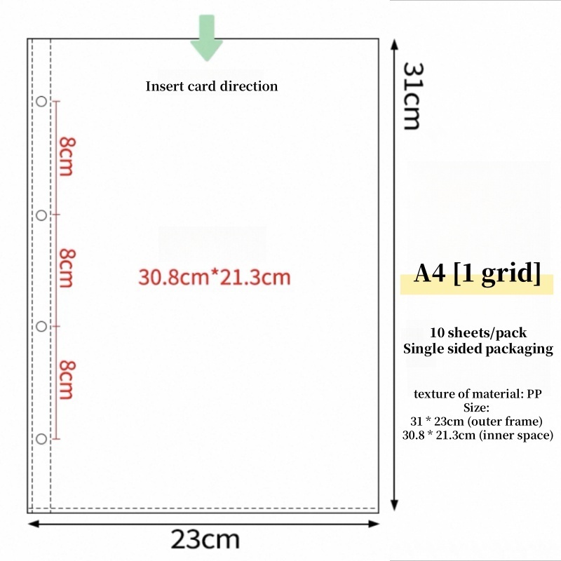 10 Sheets/Pack A4 four hole PP inner page Diy Photo Album Card Booklet ...