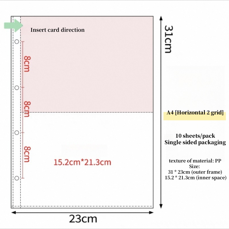 10 Sheets/Pack A4 four hole PP inner page Diy Photo Album Card Booklet ...