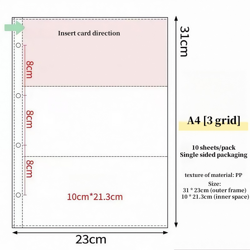 10 Sheets/Pack A4 four hole PP inner page Diy Photo Album Card Booklet ...