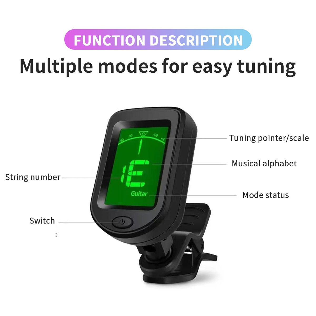Miwayer Guitar Tuner Clip-on Chromatic Digital Tuner LCD Display Mini ...