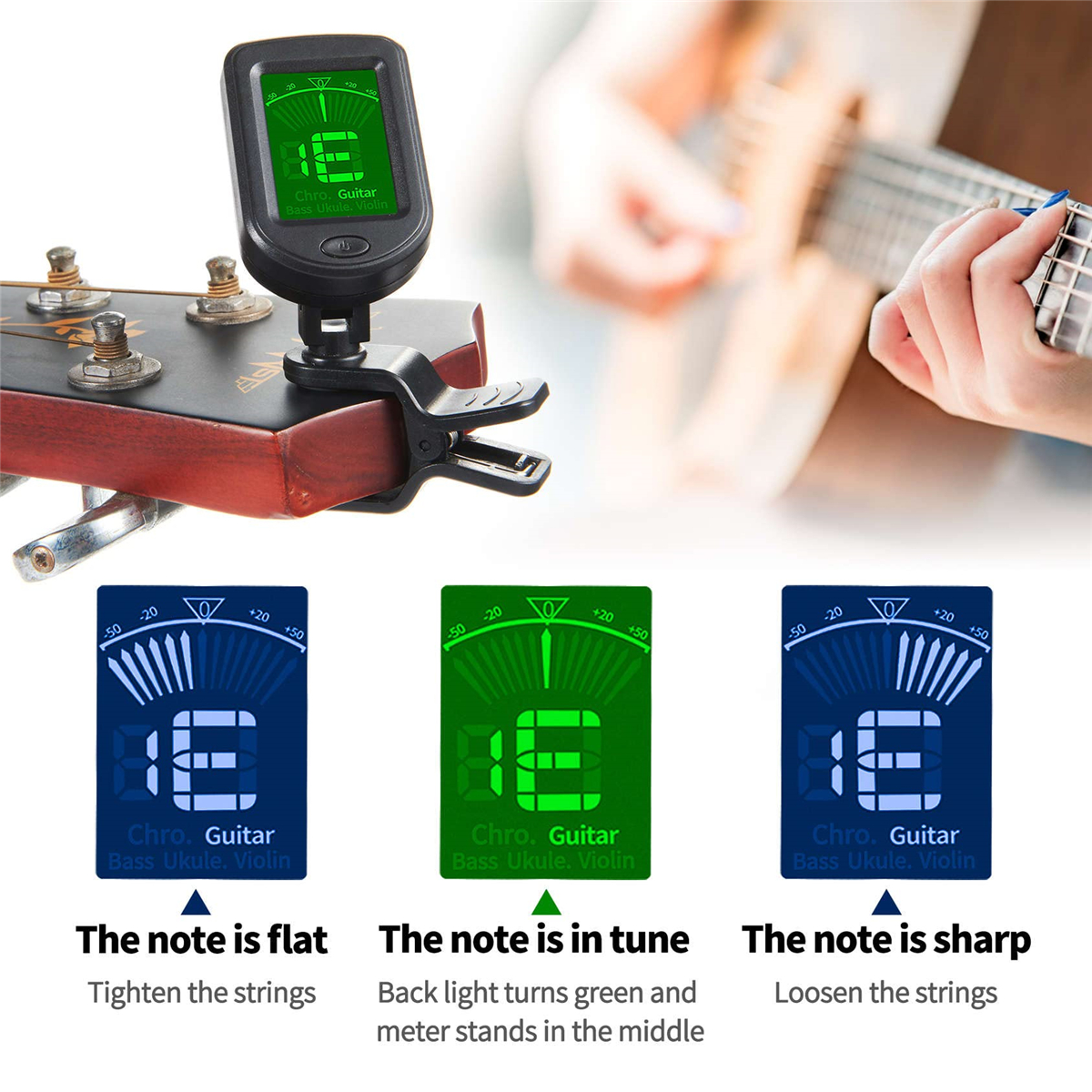Miwayer Guitar Tuner Clip-on Chromatic Digital Tuner LCD Display Mini ...