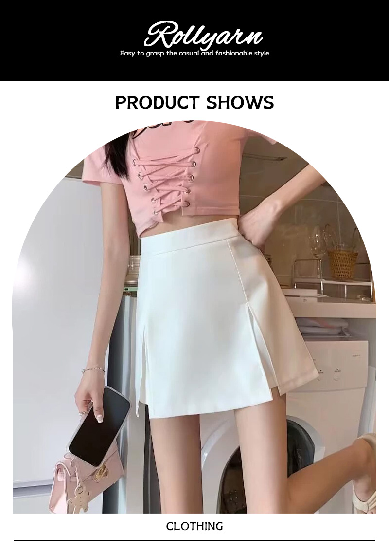Woman High Waist Skirt Shorts Split Front Basic Shorts for Women Mini ...