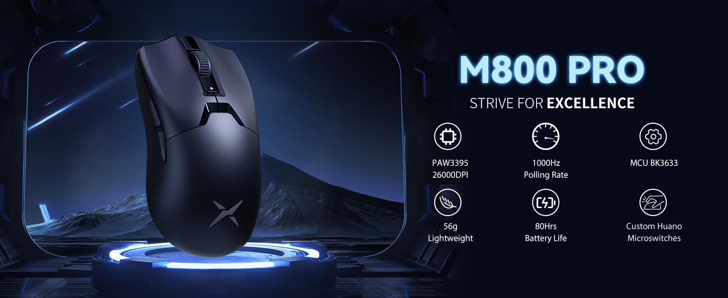 Delux M800 PRO PAW3395 Gaming Mouse DPI MAX 26000 Wired 2.4G Bluetooth Wireless Rechargeable ...